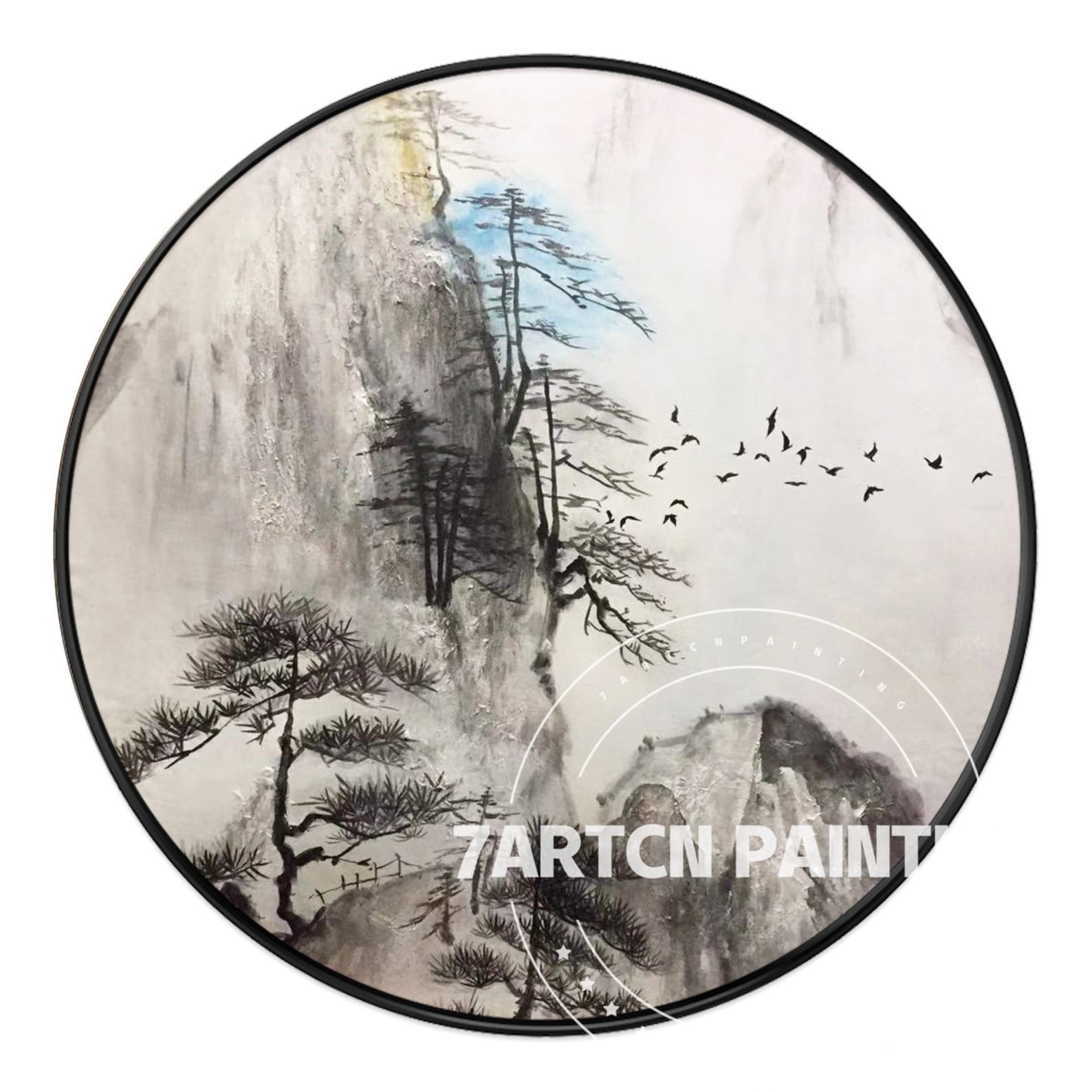 Acrylic Round Paintings Modern Abstract Blue Landscape Black - Etsy