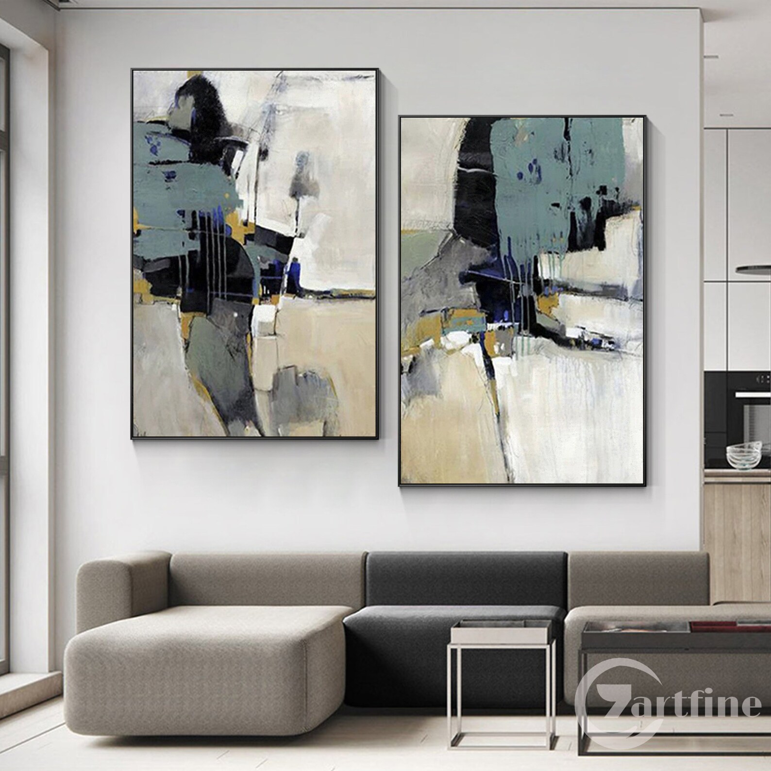 Abstract Wall Art Modern Frames Abstract Set of 3 Pieces Beige | Etsy