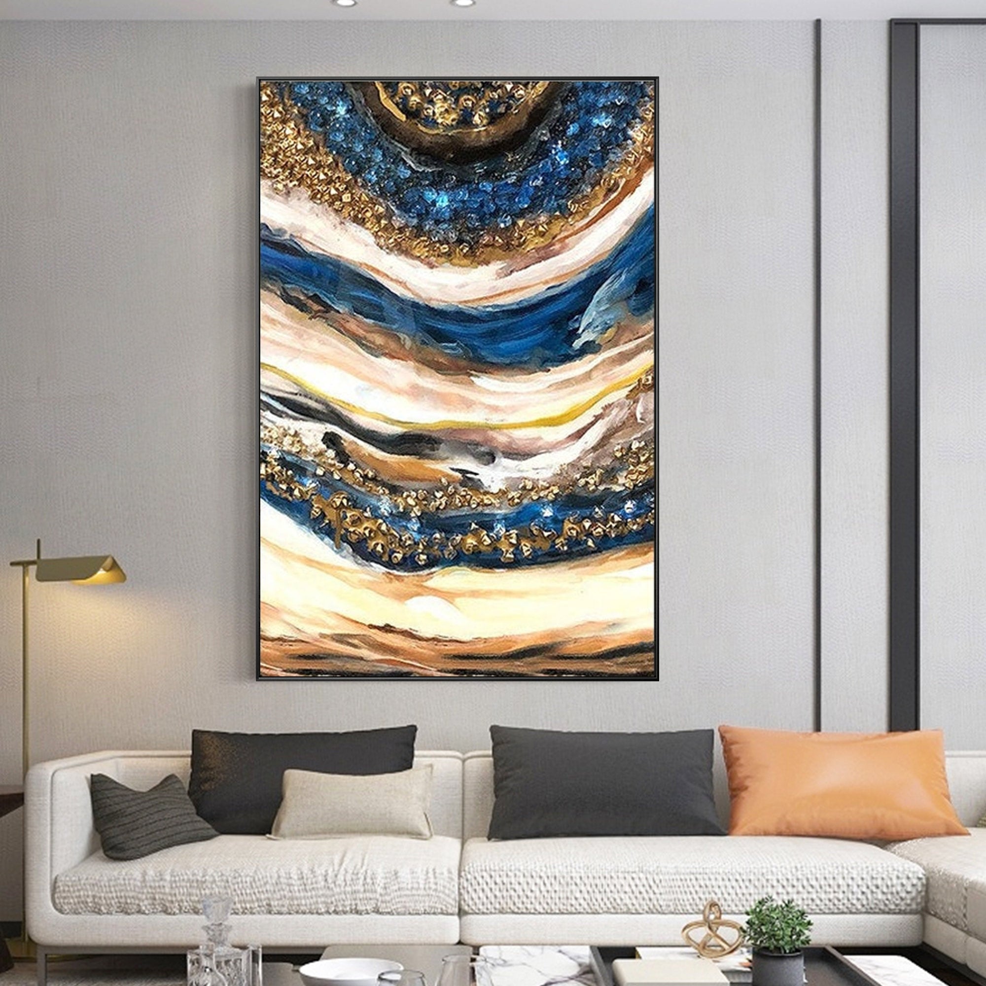 Kunstharz Wand kunst gerahmt Wand Kunst Abstrakt Gold Blau | Etsy