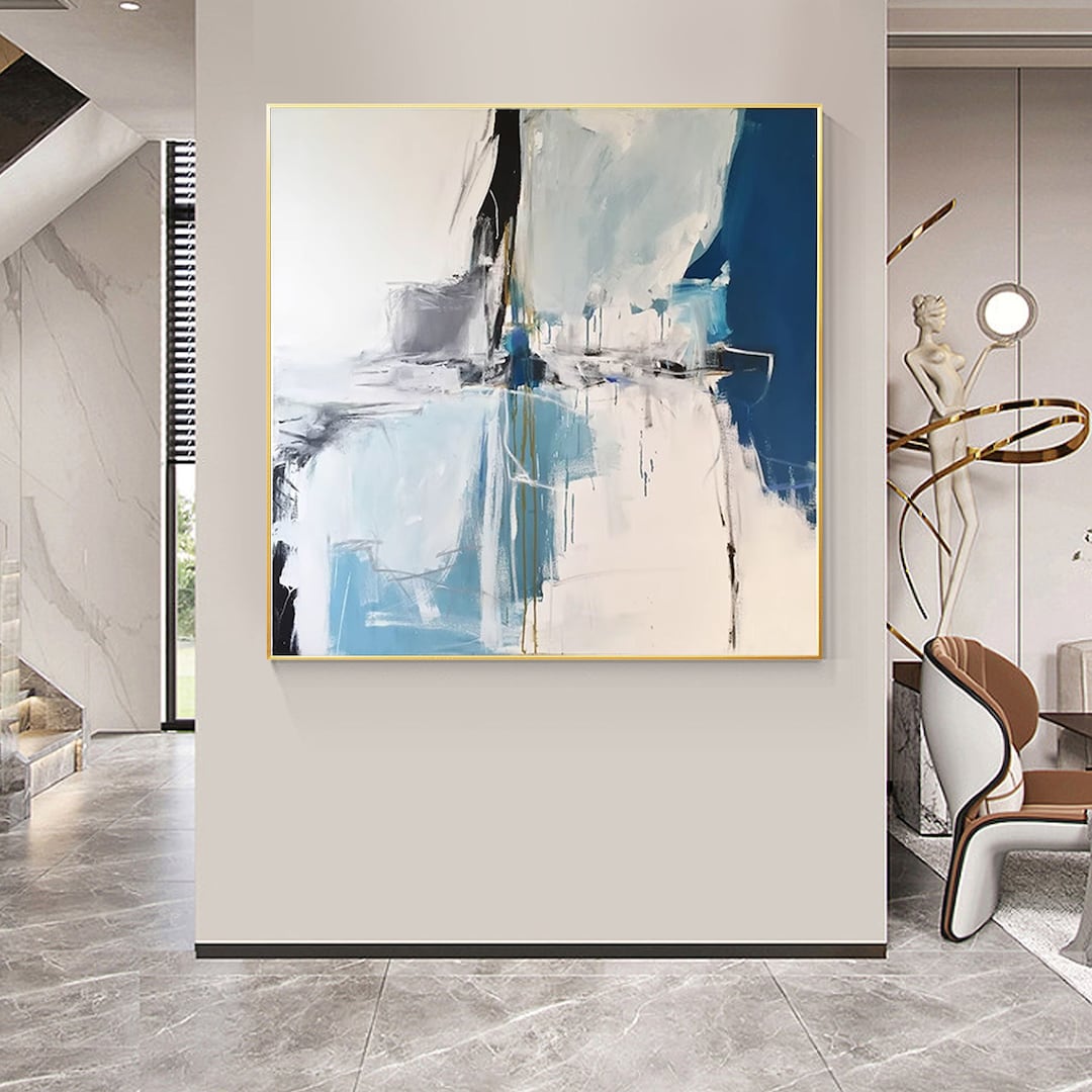 Abstract Navy Blue Painting: Modern Framed Canvas Wall Art - Etsy