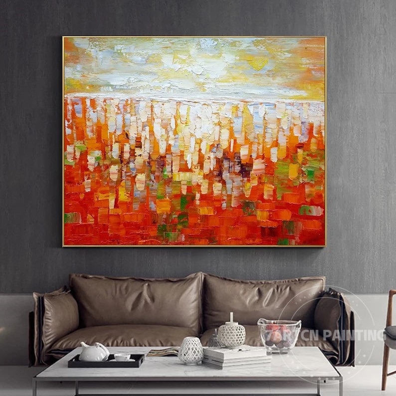 Original Modern Abstract Red Oil Painting on Canvas Acrylic Red Yellow ...