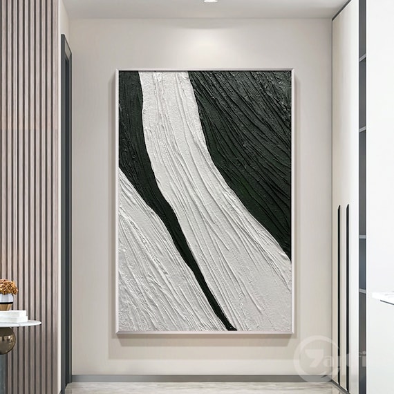 Original Art Minimalist Black White 3D Texture Painting - Etsy