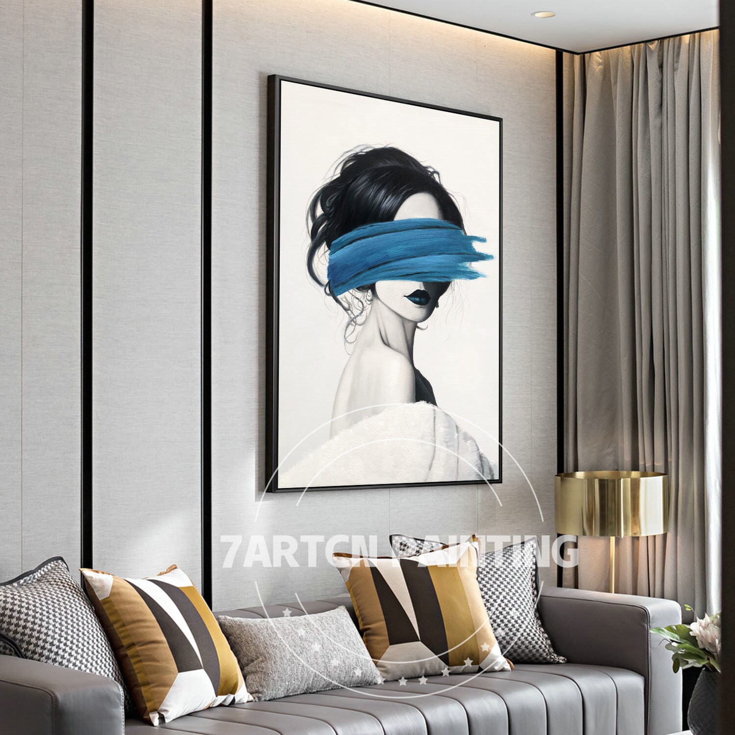 Women Portrait Painting People Figure Acrylic Painting Blue | Etsy