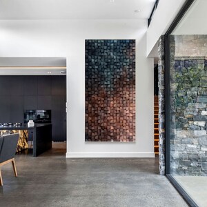Wood Wall Art Deep Blue Brown Abstract Wood Painting Mosaic Sculpture ...