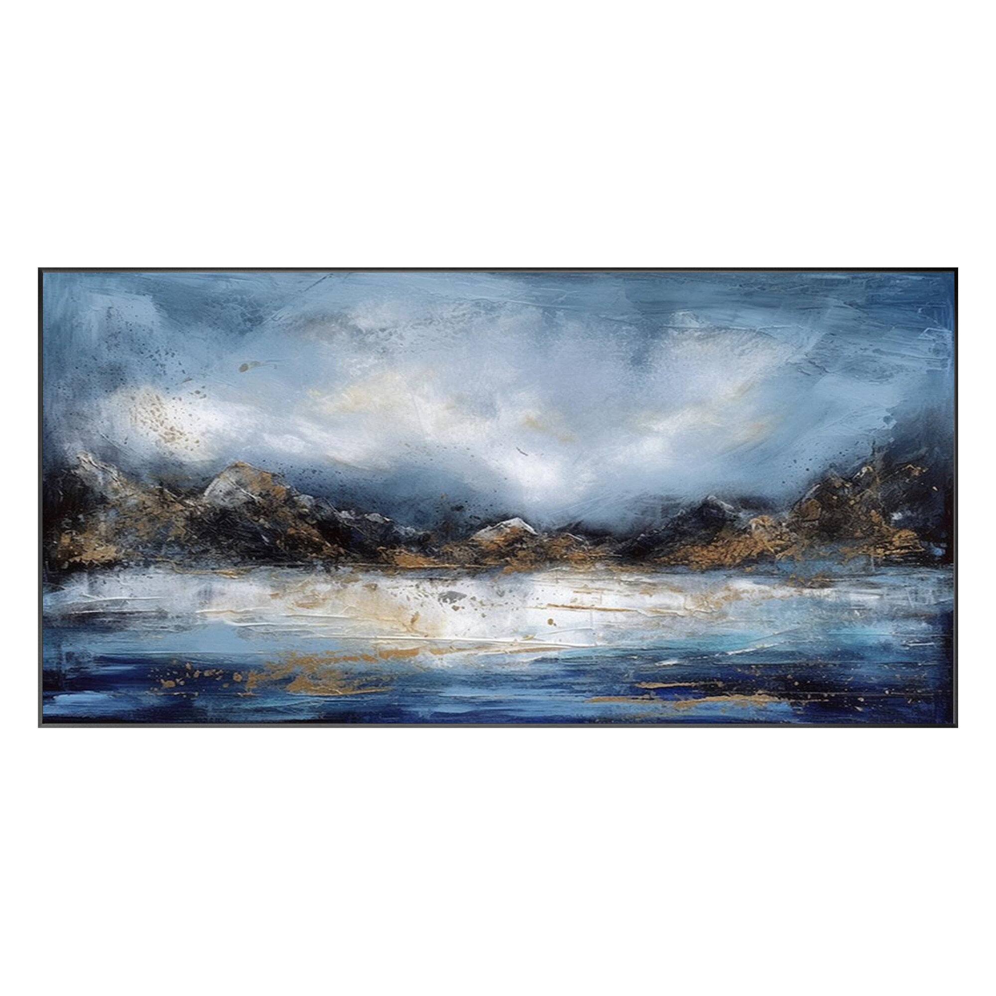 Original Deep Blue Abstract Acrylic Painting on Canvas, Brown Landscape ...