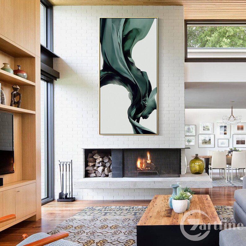 Deep Green Abstract Large Painting, Green Silk Huge Wall Art,boho Wall ...