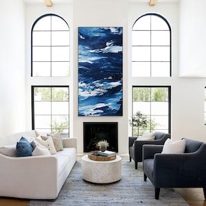 Navy Blue Wall Decor,abstract Wall Art on Canvas,modern Artwork,contemporary Wall Decor, Large ...