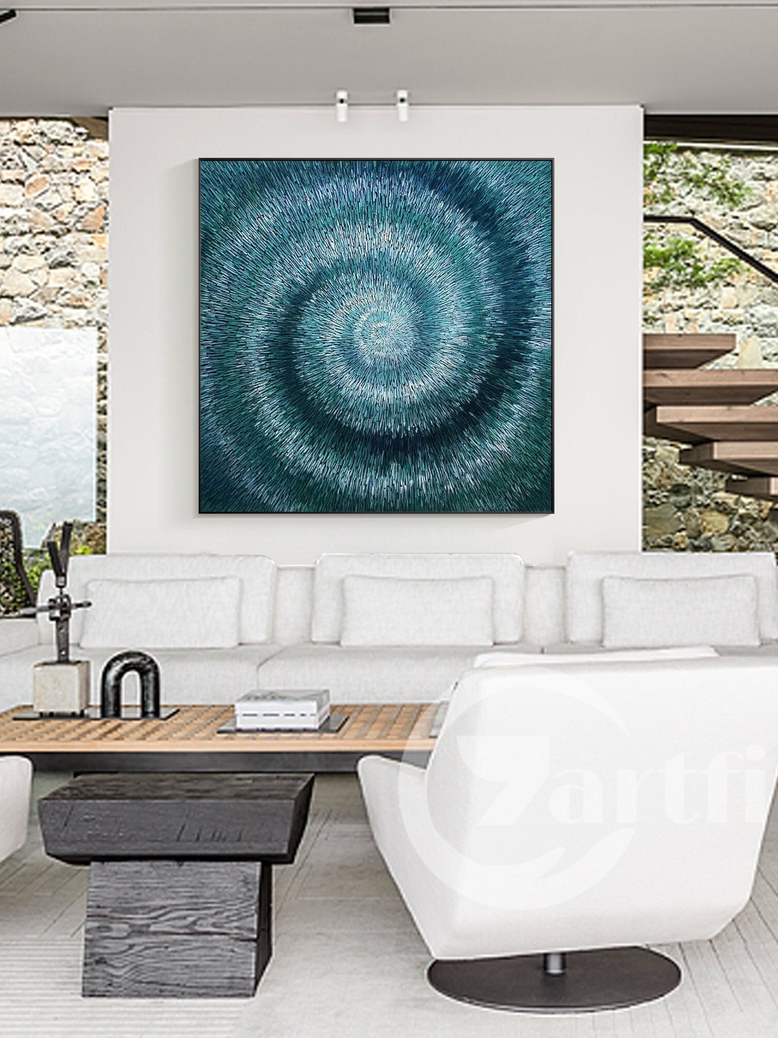 Original Turquoise L Abstract Painting Teal Abstract Wall Art ...