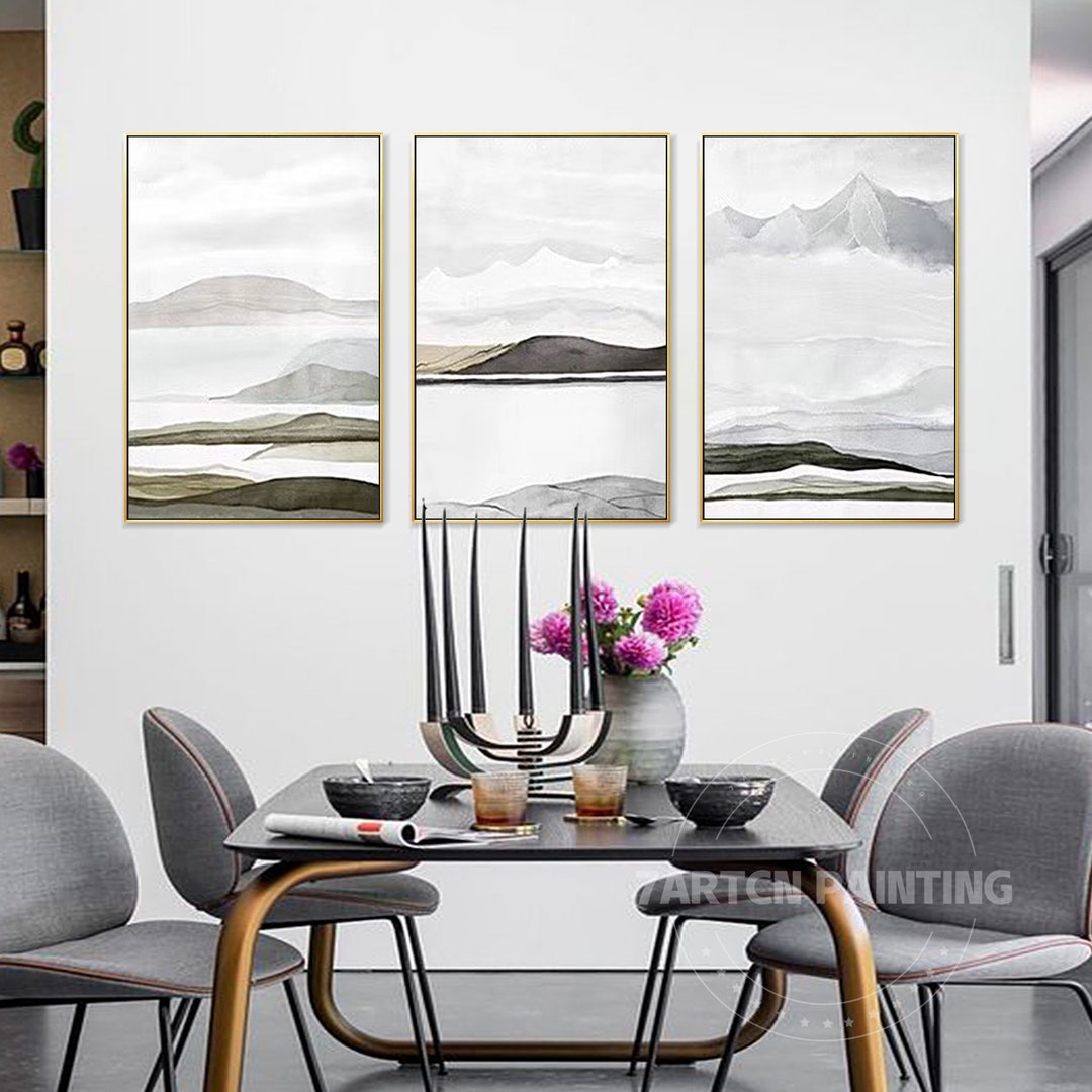 Set of 3 Frame Wall Art Abstract Acrylic Painting on Canvas Mountain ...