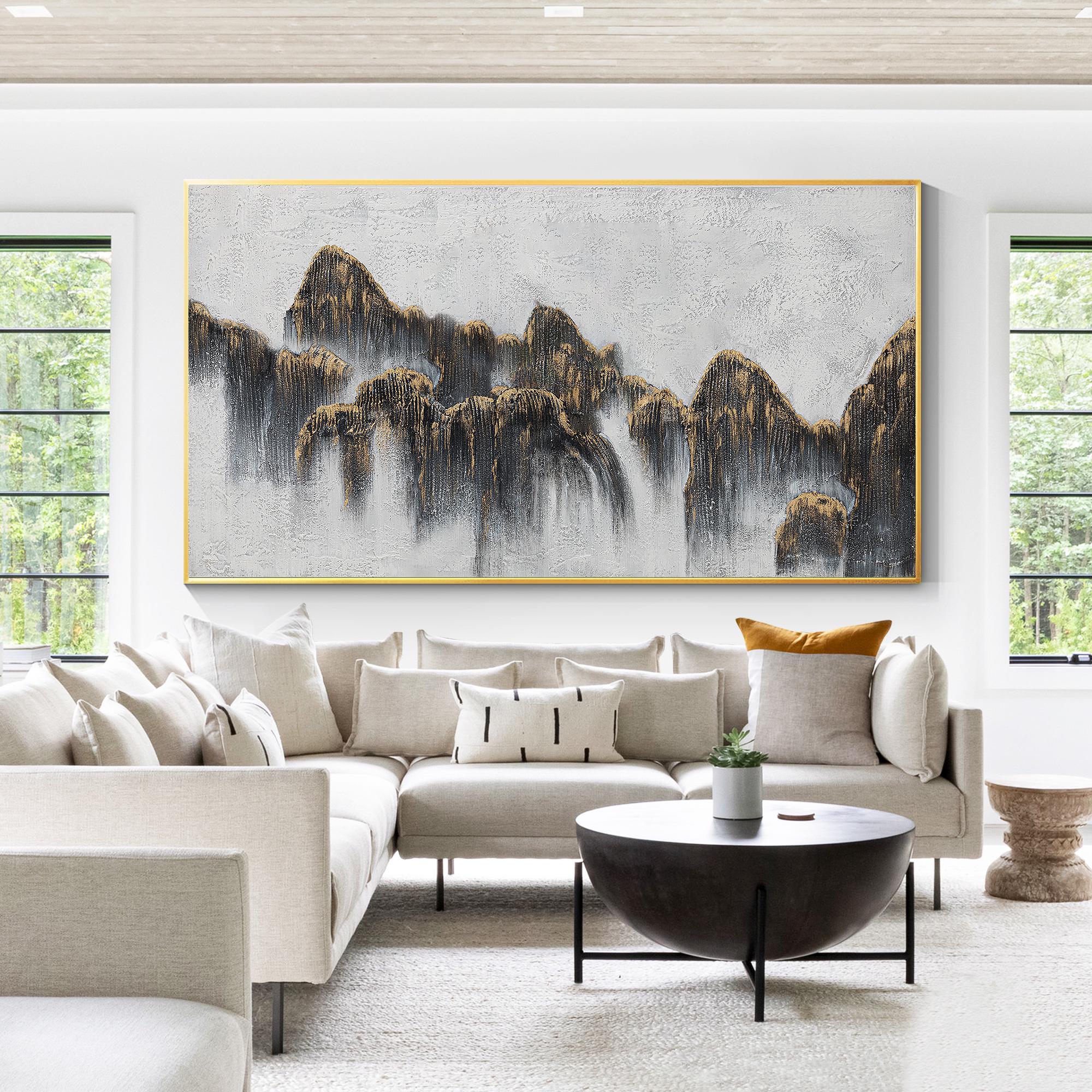 Black Gold Mountains Wall Art Abstract Original Horizontal Mountain ...