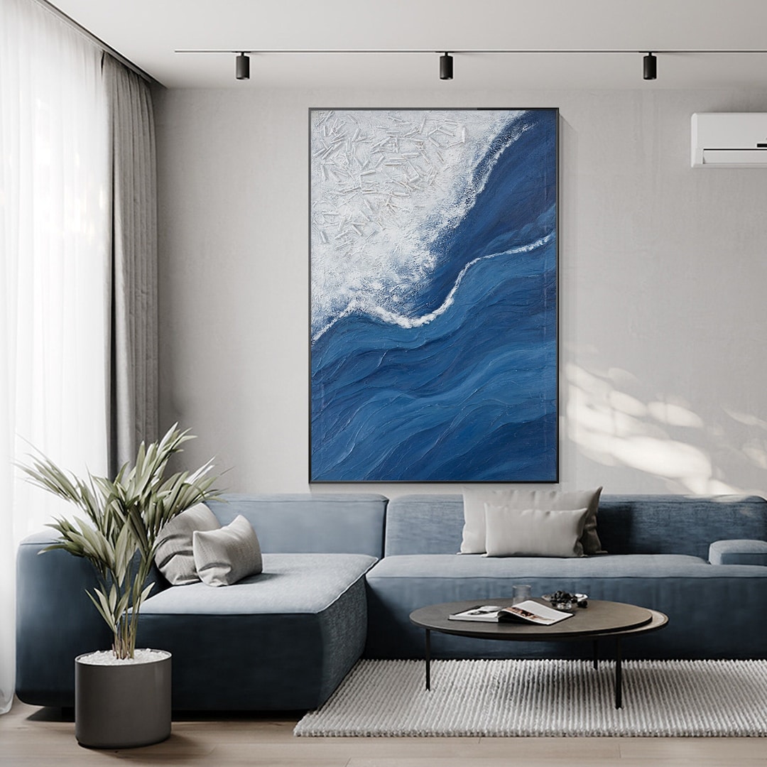 Navy Blue Ocean Wall Art Abstract Wall Art Textured Painting Minimalist ...
