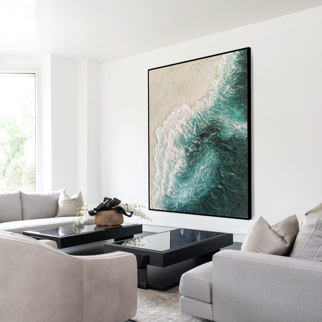 Emerald Green Abstract Textured Painting Extra Large Seascape Wall Art ...