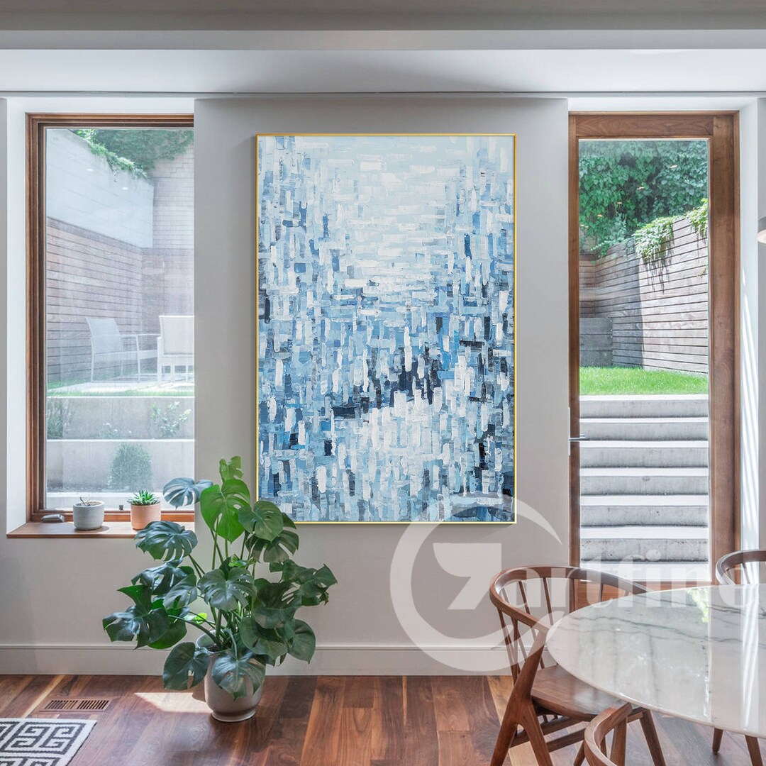 Abstract Blue Wall Art Painting Large Wall Art Textured Painting on ...
