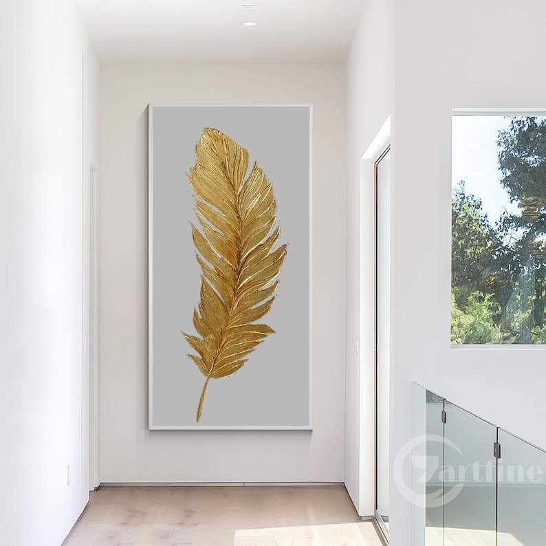 Gold Feather Extra Large Abstract Painting 3D Textured Canvas Large ...