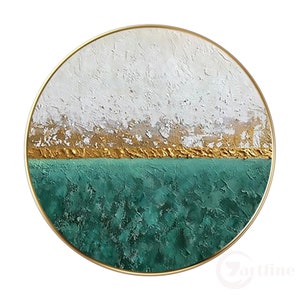 Abstract Green Round Wall Art 3D Textured Wall Art Painting Teal Green ...