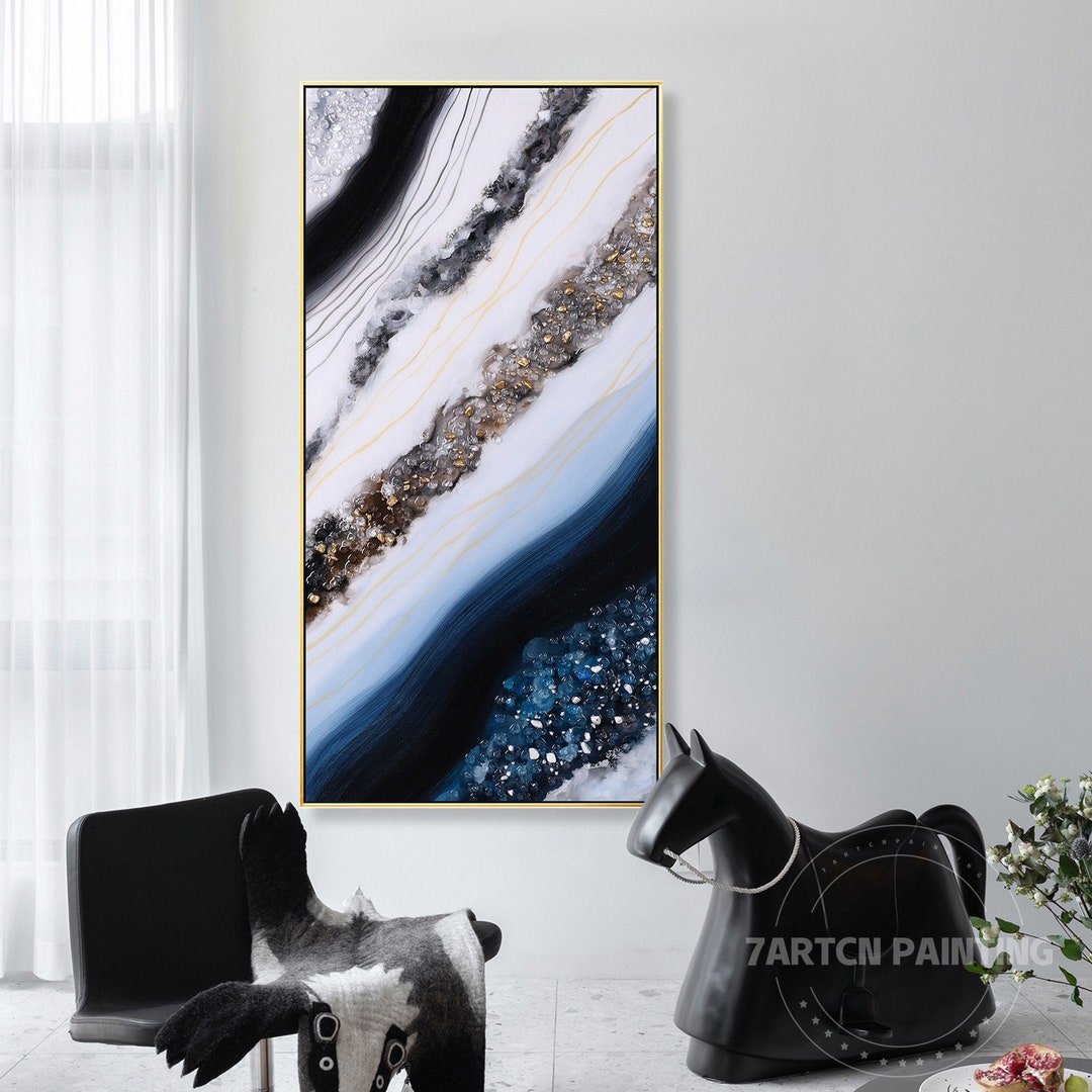 Resin Geode Wall Art Abstract Navy Blue Seascape Epoxy Crystal Resin ...