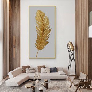 Gold Feather Extra Large Abstract Painting 3D Textured Canvas Large ...