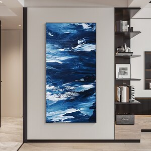 Navy Blue Wall Decor,abstract Wall Art on Canvas,modern Artwork,contemporary Wall Decor, Large ...