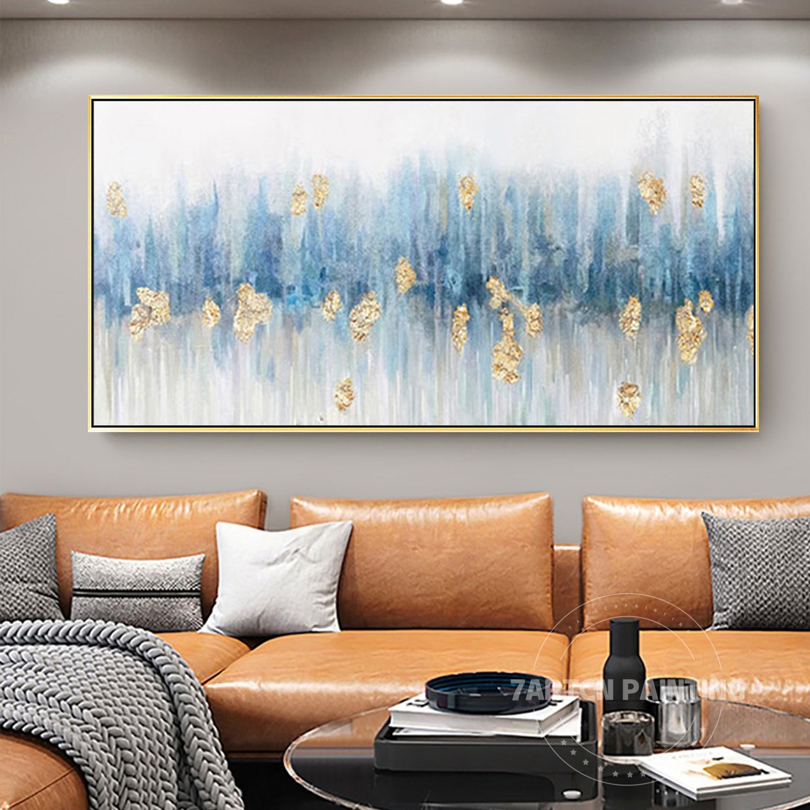 Framed Wall Art Abstract Gold Blue Grey Landscape Mountain - Etsy