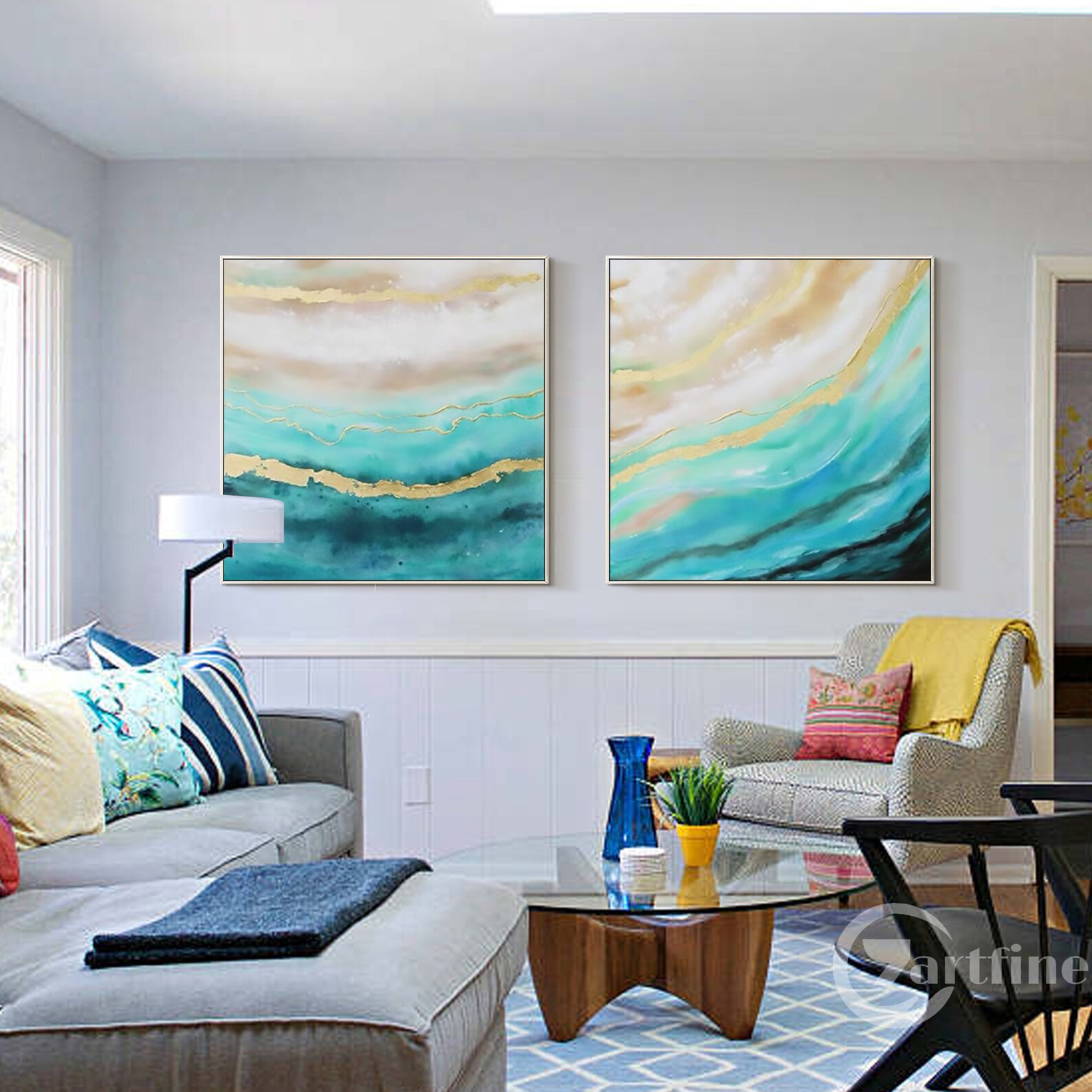 Original Ocean Beach Modern Abstract Collage 2 Pieces Sea Wall - Etsy