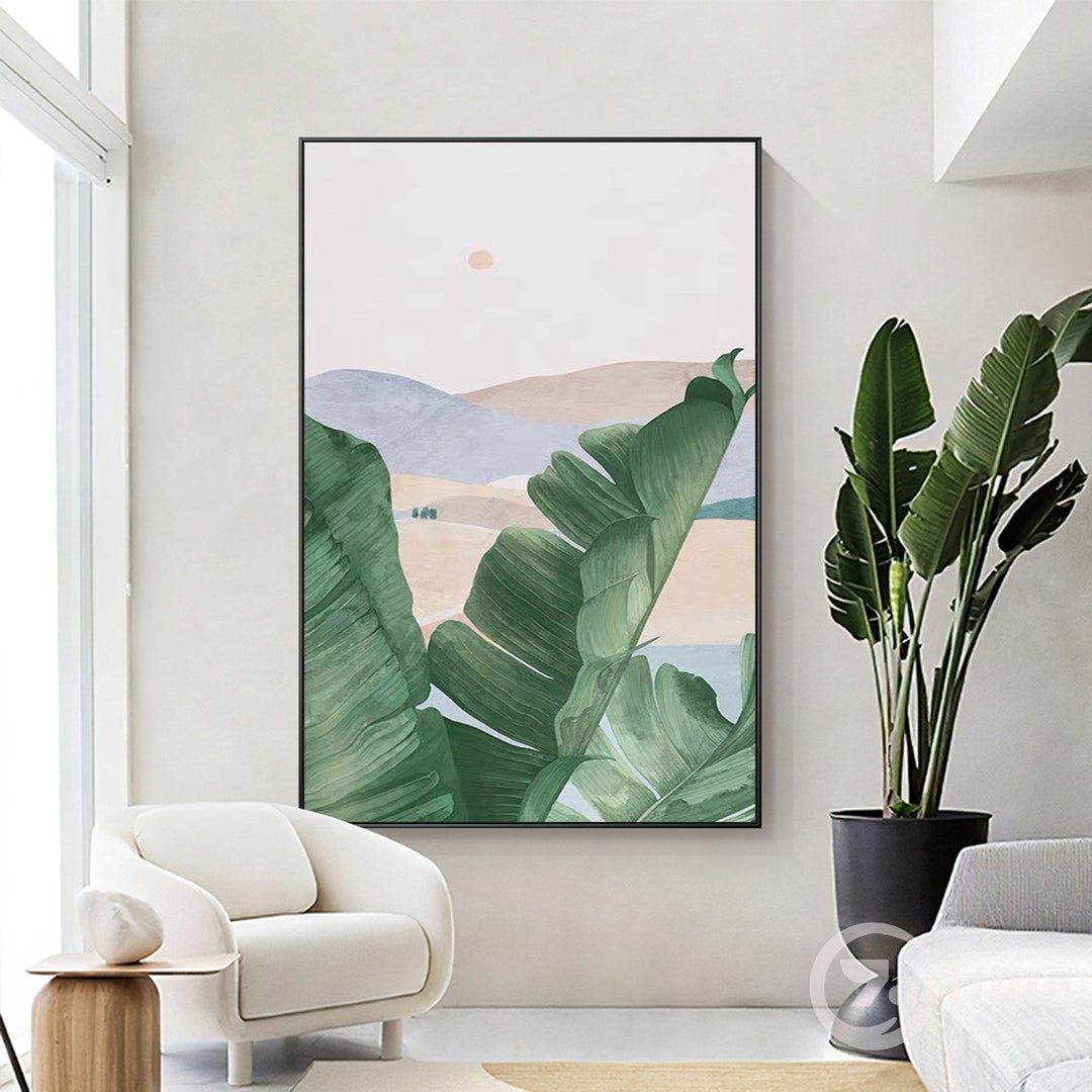 Abstract Large Banana Leaves Wall Art Painting Tropical Banana Leaf ...