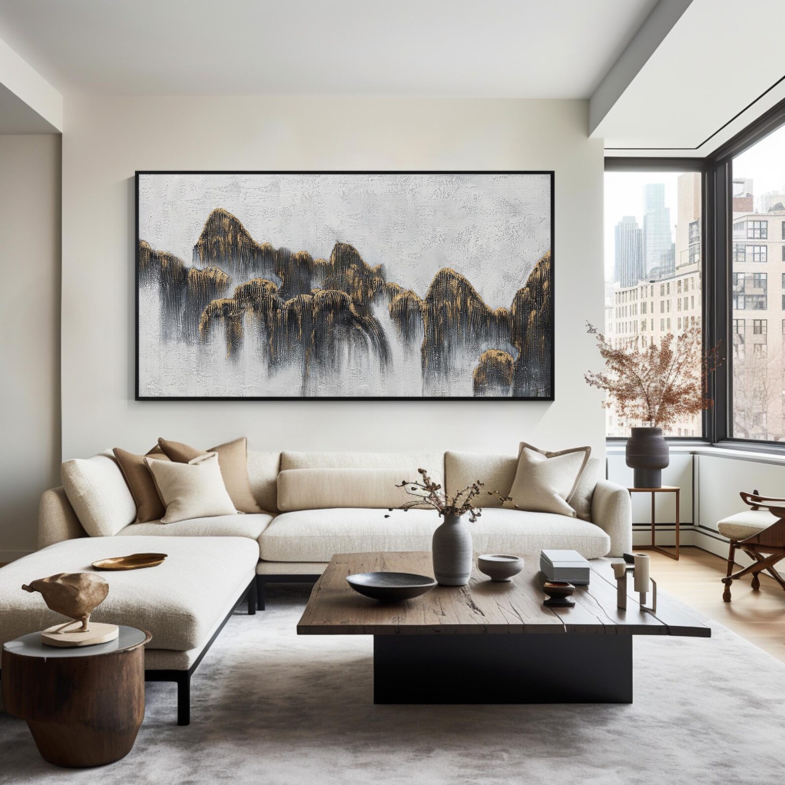 Black Gold Mountains Wall Art Abstract Original Horizontal Mountain ...