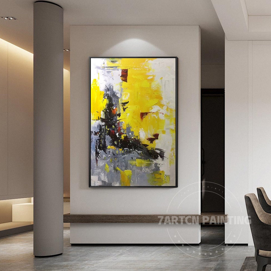 Abstract Yellow Black Wall Art Large Yellow Minimalist Art Cuadros ...