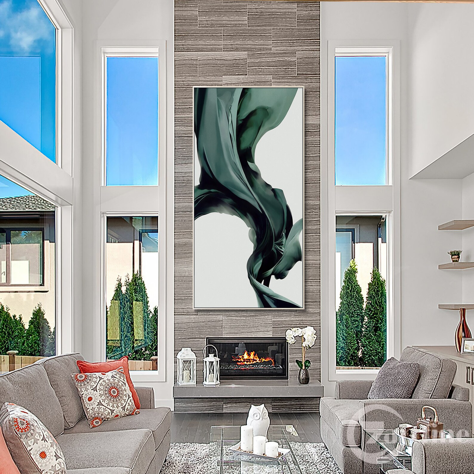 Deep Green Abstract Large Painting, Green Silk Huge Wall Art,boho Wall ...