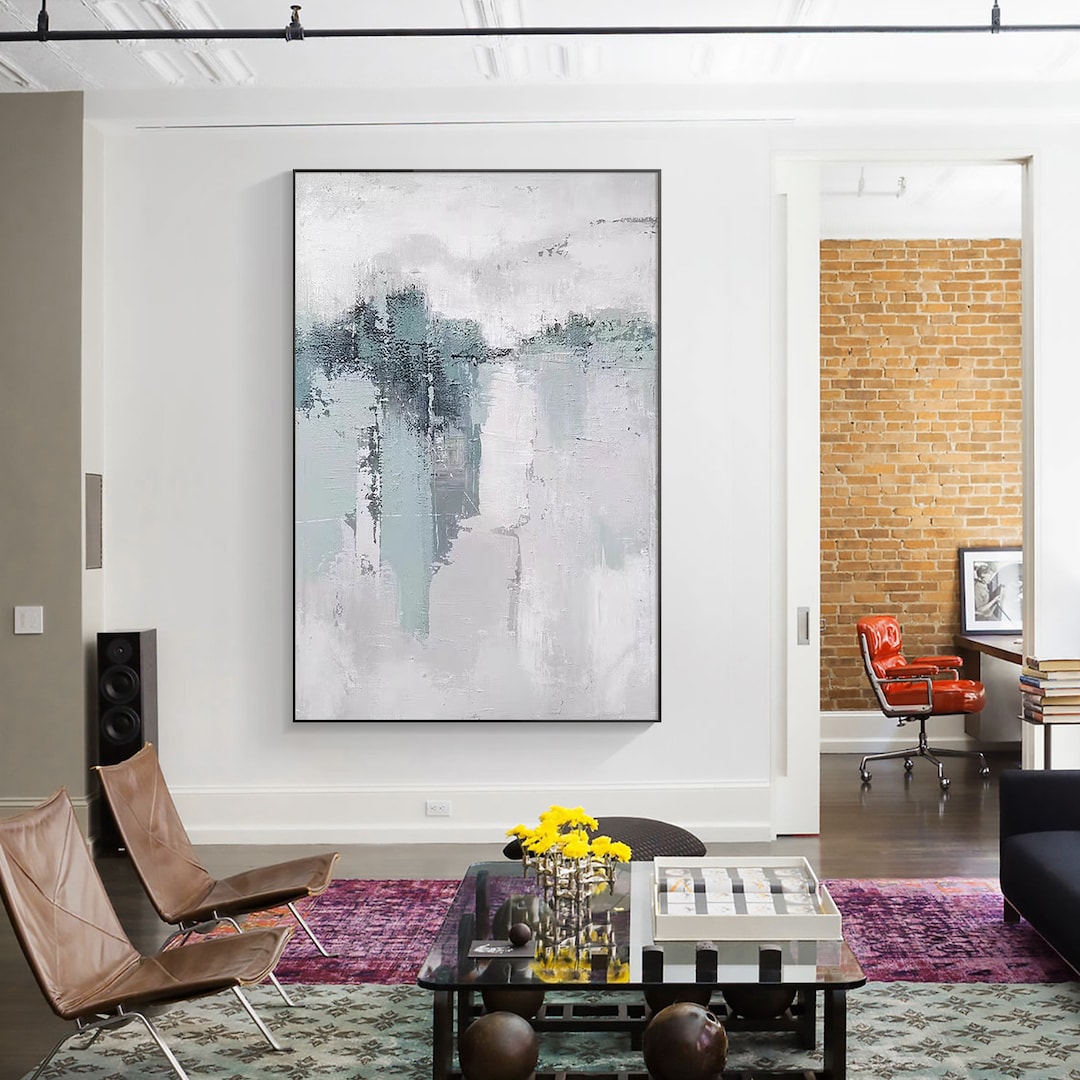 Blue Grey Abstract Wall Art on Canvas, Large Grey Wall Art on Canvas ...