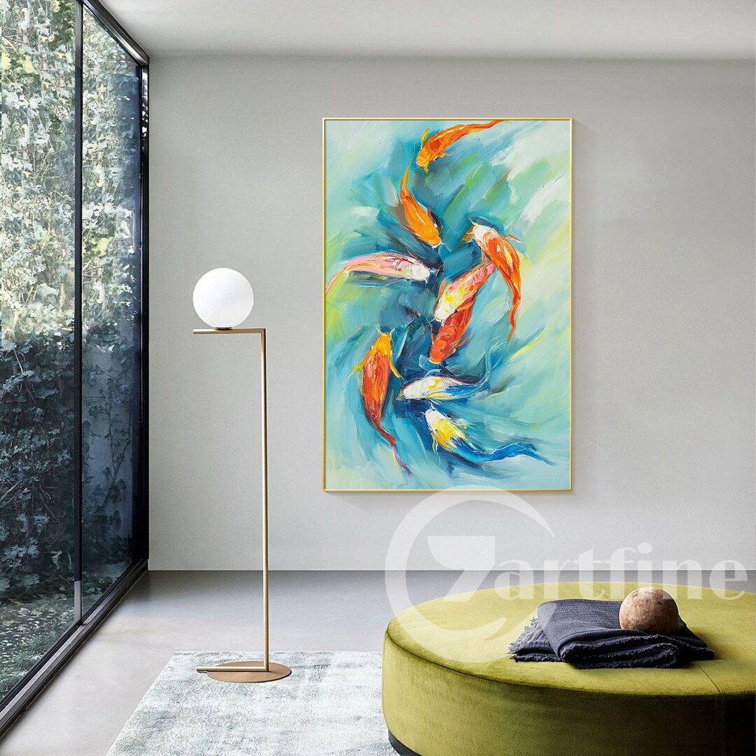 Blue Koi Fish Abstract Textured Wall Art Original Wall Art Feng Shui ...