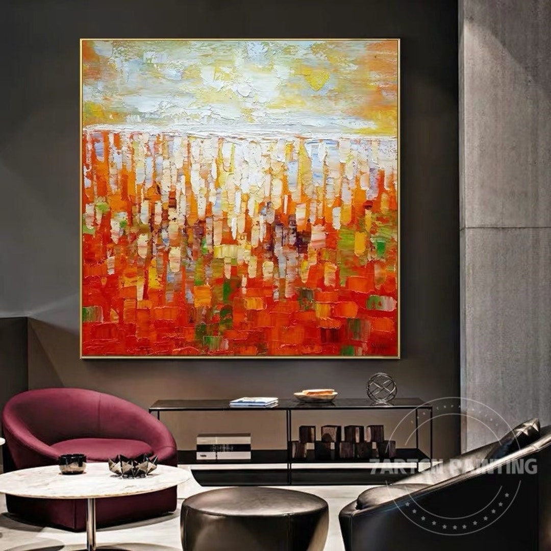 Original Modern Abstract Red Oil Painting on Canvas Acrylic Red Yellow ...