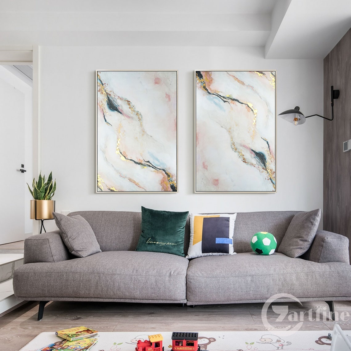 Set of 2 Pieces Watercolor Painting Framed Wall Art Abstract - Etsy