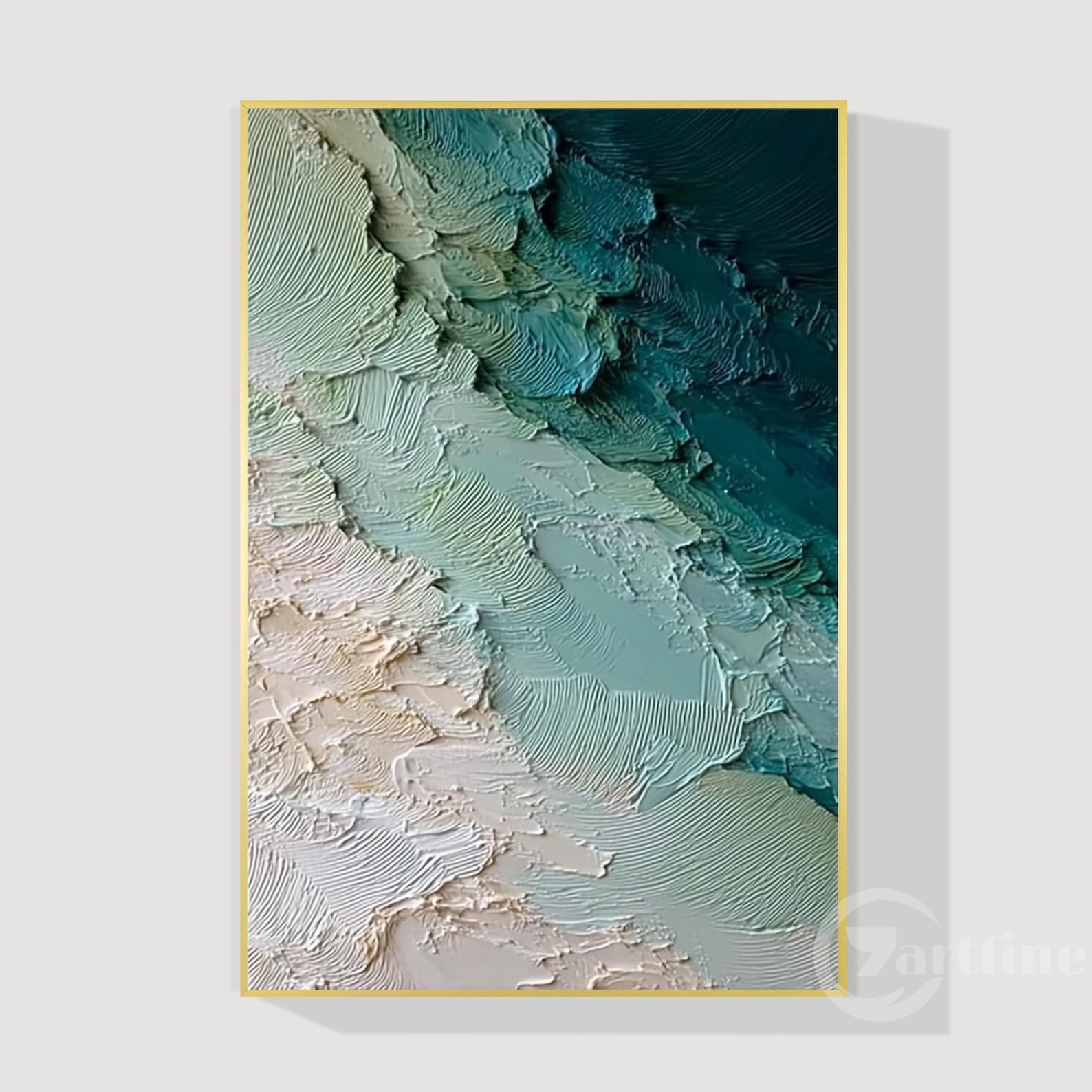 Large Deep Green Abstract Ocean Wall Art Fireplace 3D Texture Painting ...