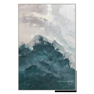 Abstract Teal Landscape Painting on Canvas Gray Acrylic Textured ...