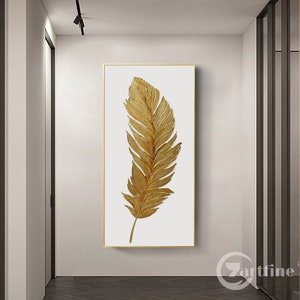 Gold Feather Painting Frame Wall Art Canvas Original Feather Wall Art ...
