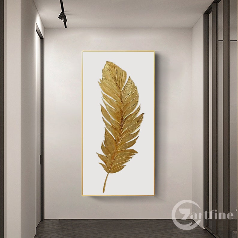 Gold Feather Painting Frame Wall Art Canvas Original Feather - Etsy
