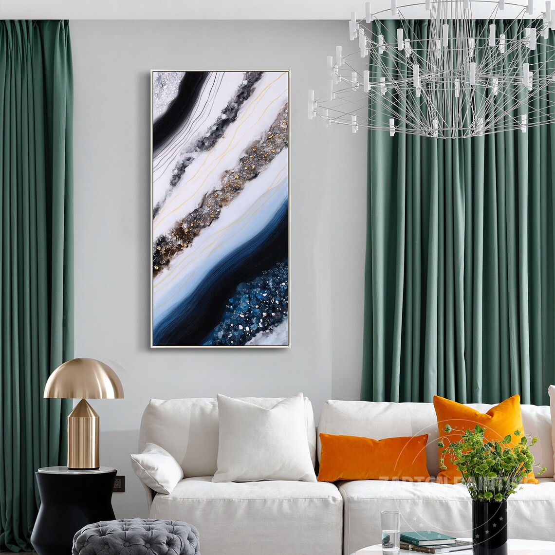 Resin Geode Wall Art Abstract Navy Blue Seascape Epoxy Crystal Resin ...