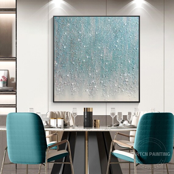 Resin Art Framed Wall Art Abstract Silver Glitter Light Blue | Etsy