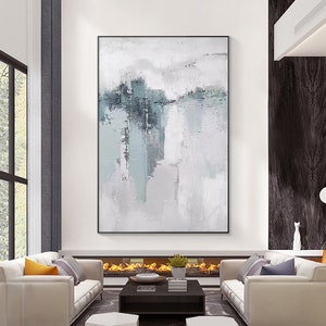 Blue Grey Abstract Wall Art on Canvas, Large Grey Wall Art on Canvas ...