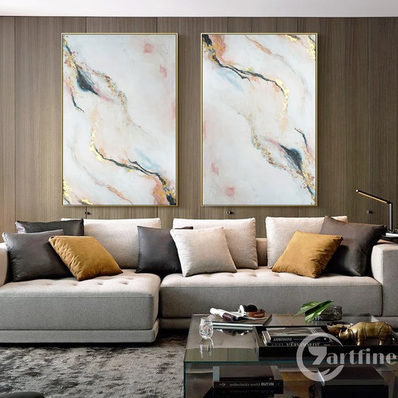 Set of 2 Pieces Watercolor Painting Framed Wall Art Abstract - Etsy