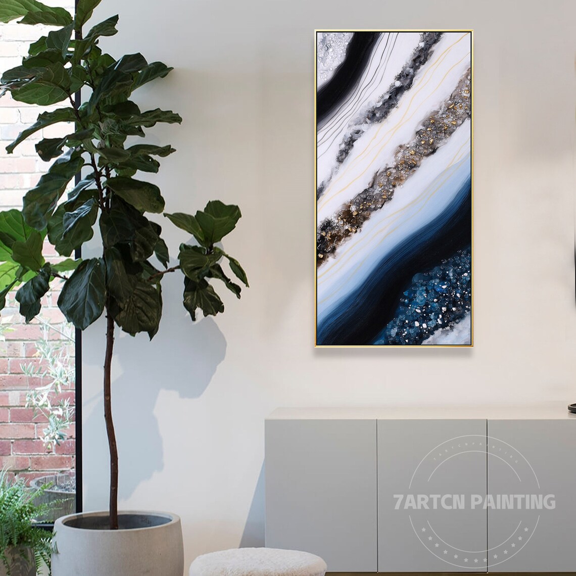 Resin Geode Wall Art Abstract Navy Blue Seascape Epoxy Crystal Resin ...