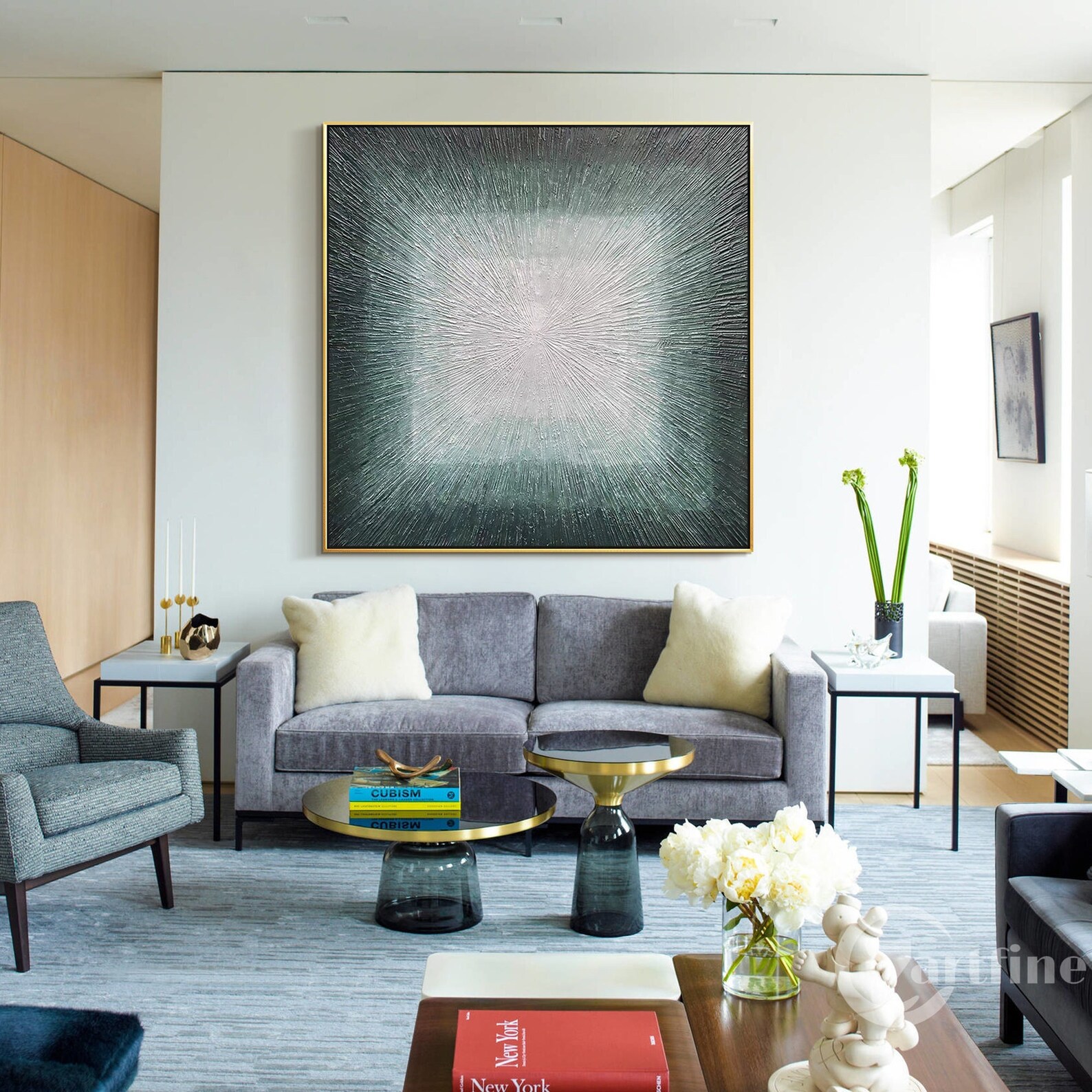 Minimalist Wall Art Green Link Abstract Painting on Canvas Large Framed Wall Art Modern Textured ...