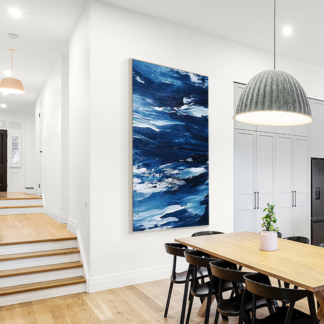 Navy Blue Wall Decor,abstract Wall Art on Canvas,modern Artwork,contemporary Wall Decor, Large ...