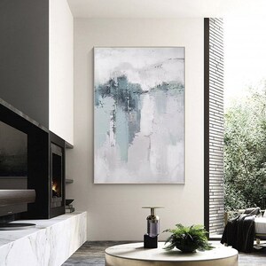 Blue Grey Abstract Wall Art on Canvas, Large Grey Wall Art on Canvas ...