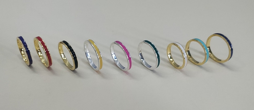 925 Sterling Silver Enamel Band Rings | Minimalist Enamel Band Ring ...