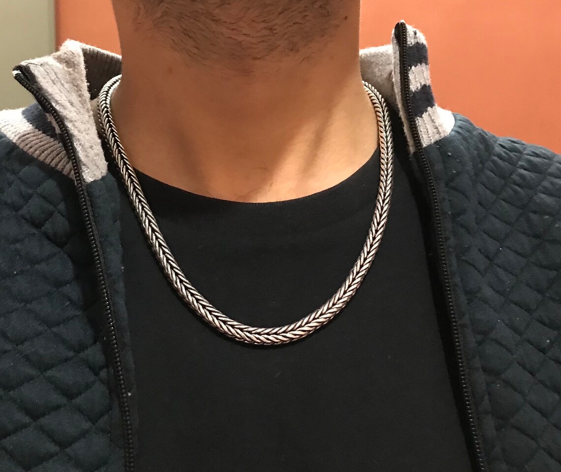Solid 925 Sterling Silver Men's Chain Necklace| Men's Heavy Foxtail ...