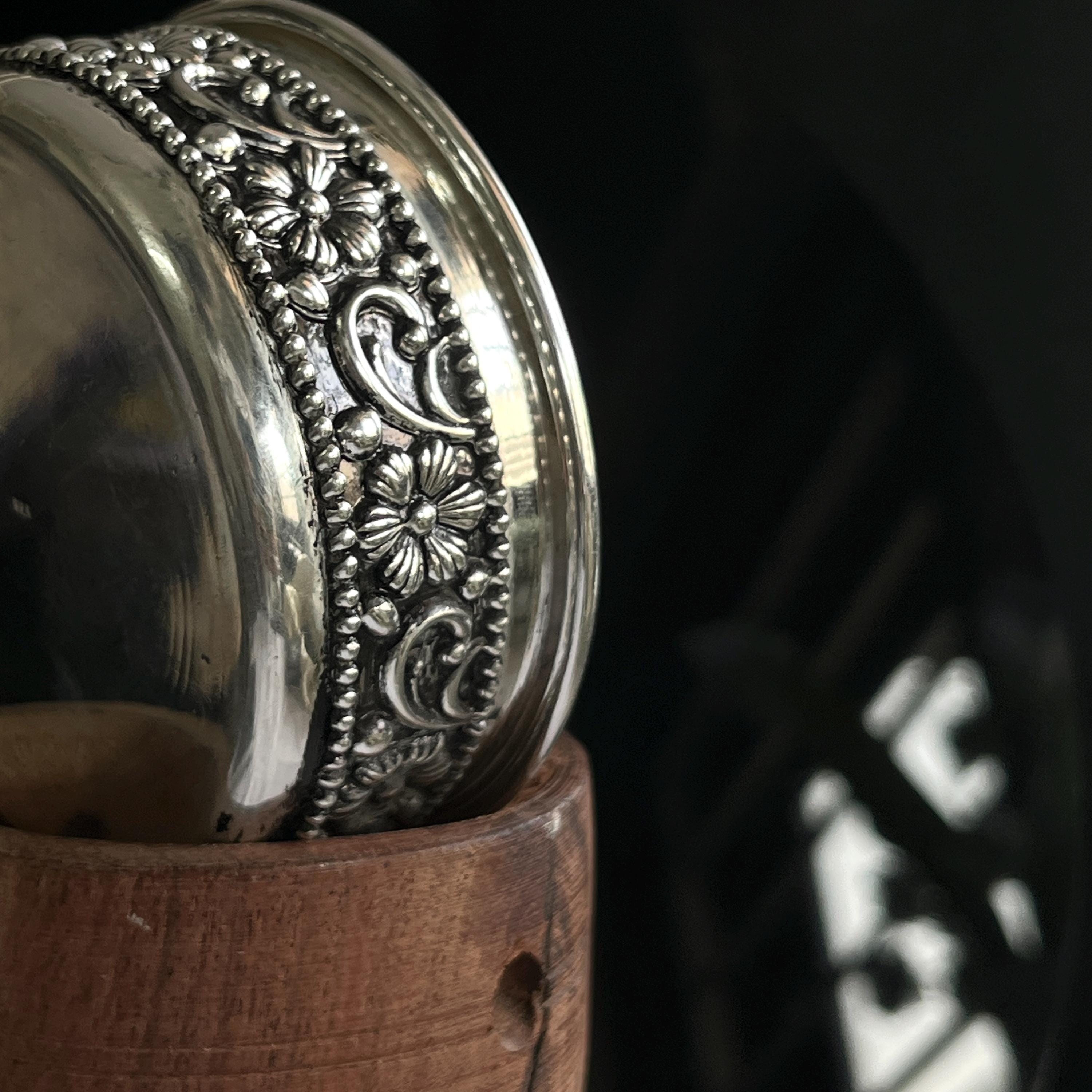 Handcrafted 925 Sterling Silver Bowl: Floral Engraved, Oxidized Finish ...