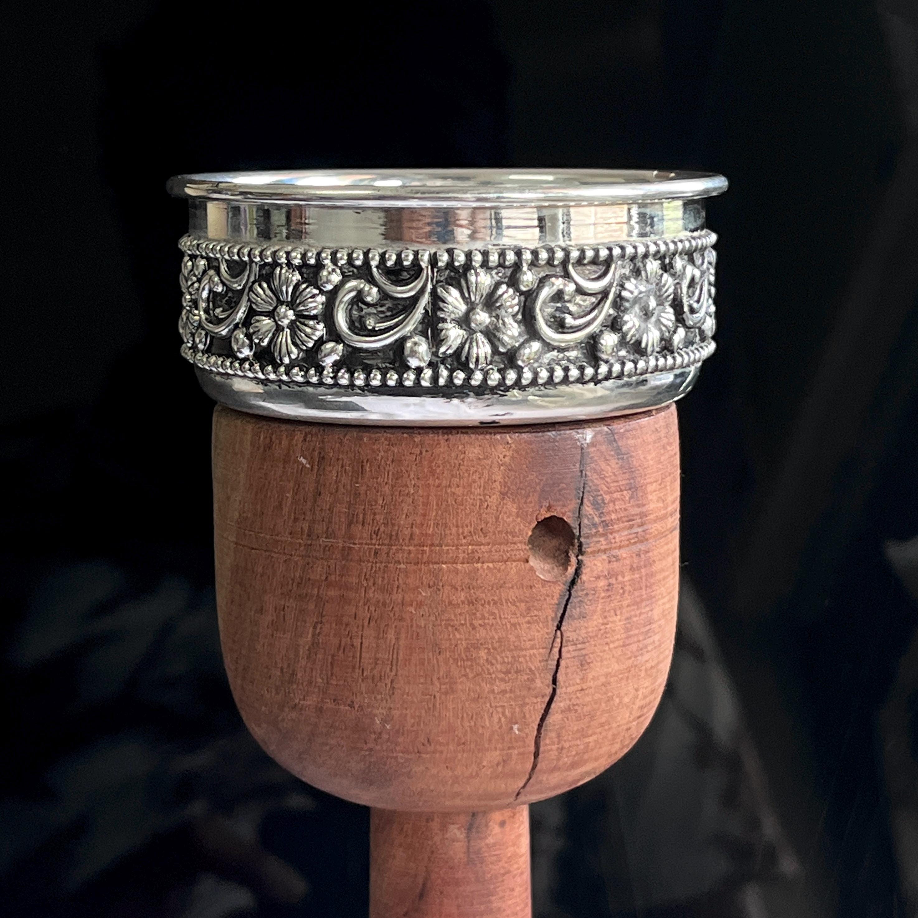Handcrafted 925 Sterling Silver Bowl: Floral Engraved, Oxidized Finish ...