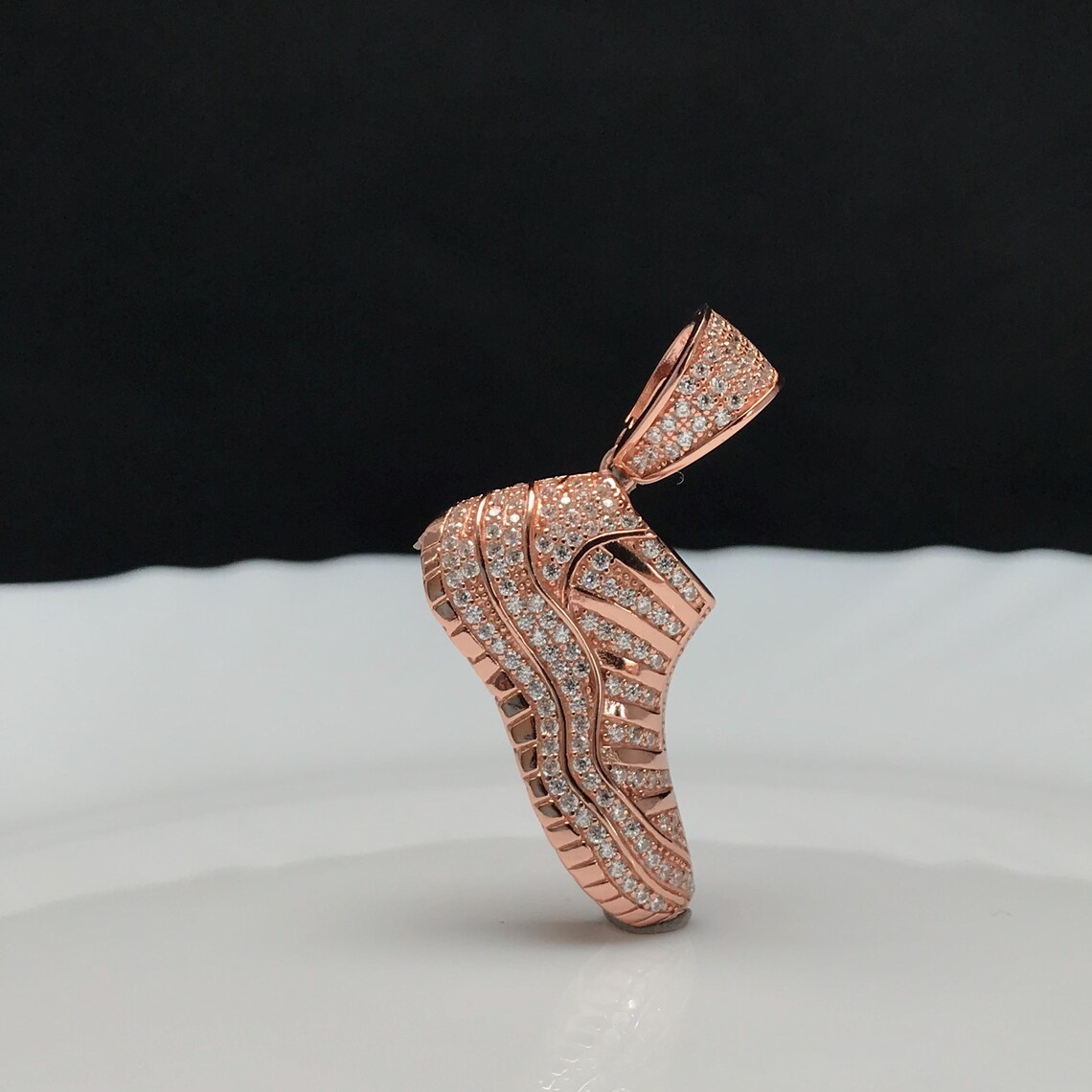 Rose Gold Shoe Pendant: Sterling Silver CZ Diamond Sneaker - Etsy