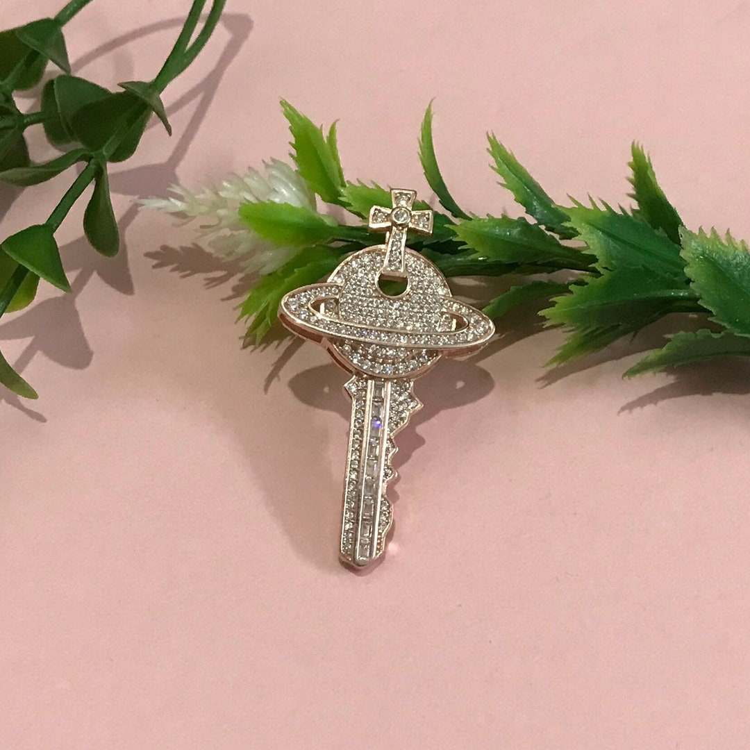 Diamond Key Charm Pendant for Women, Rose Gold Plated Diamond Key ...
